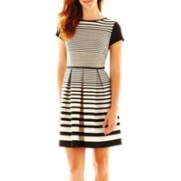 Studio One | Dresses | Studio One Striped Fit And Flare Dress Pleated ...
